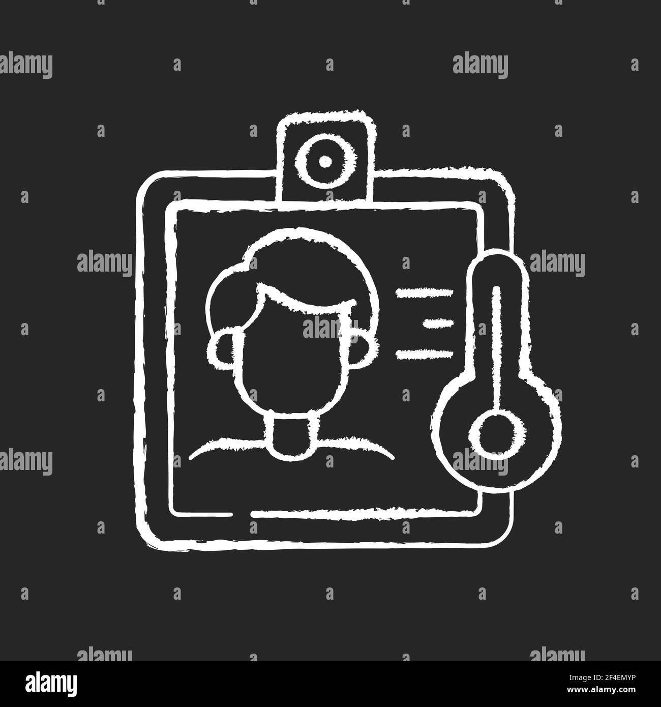 Contactless temperature screening chalk white icon on black background ...