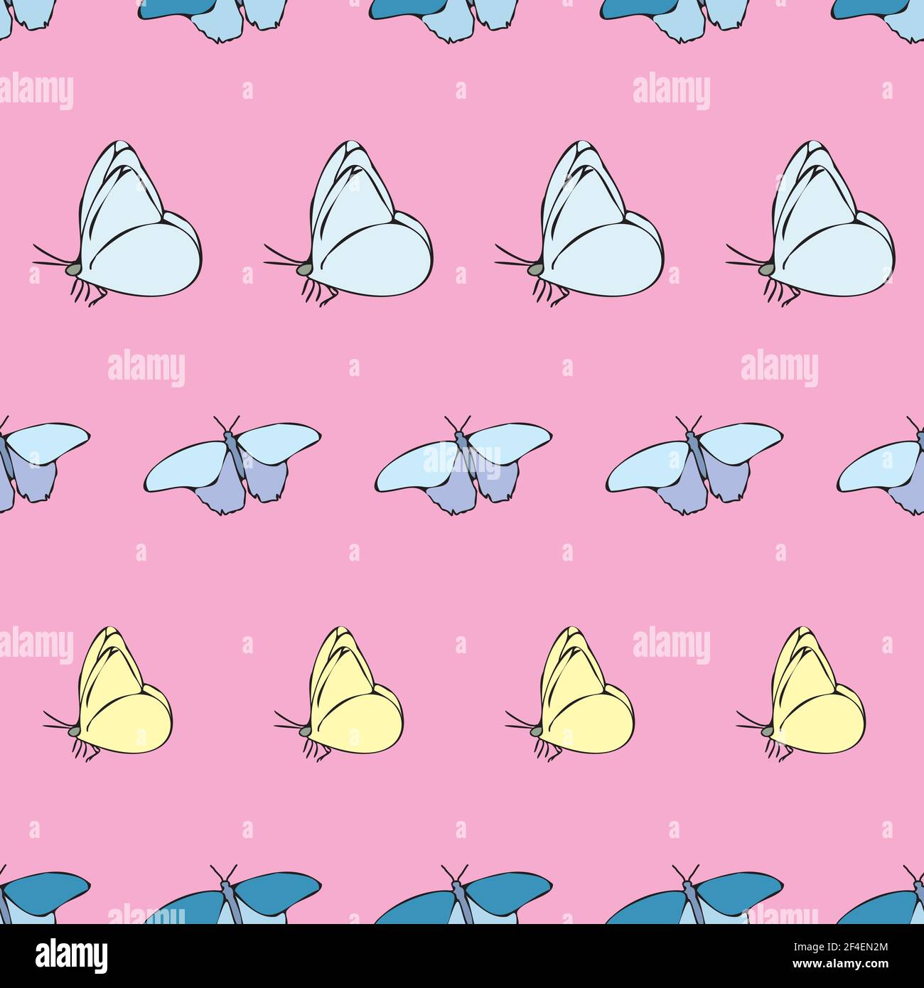 Vector pink background butterfly seamless pattern. butterflies ...