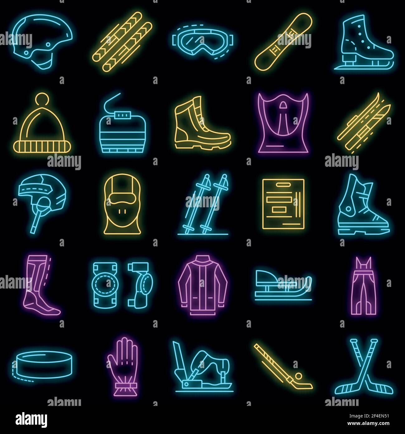 Winter sports icon set. Outline set of winter sports vector icons neon ...