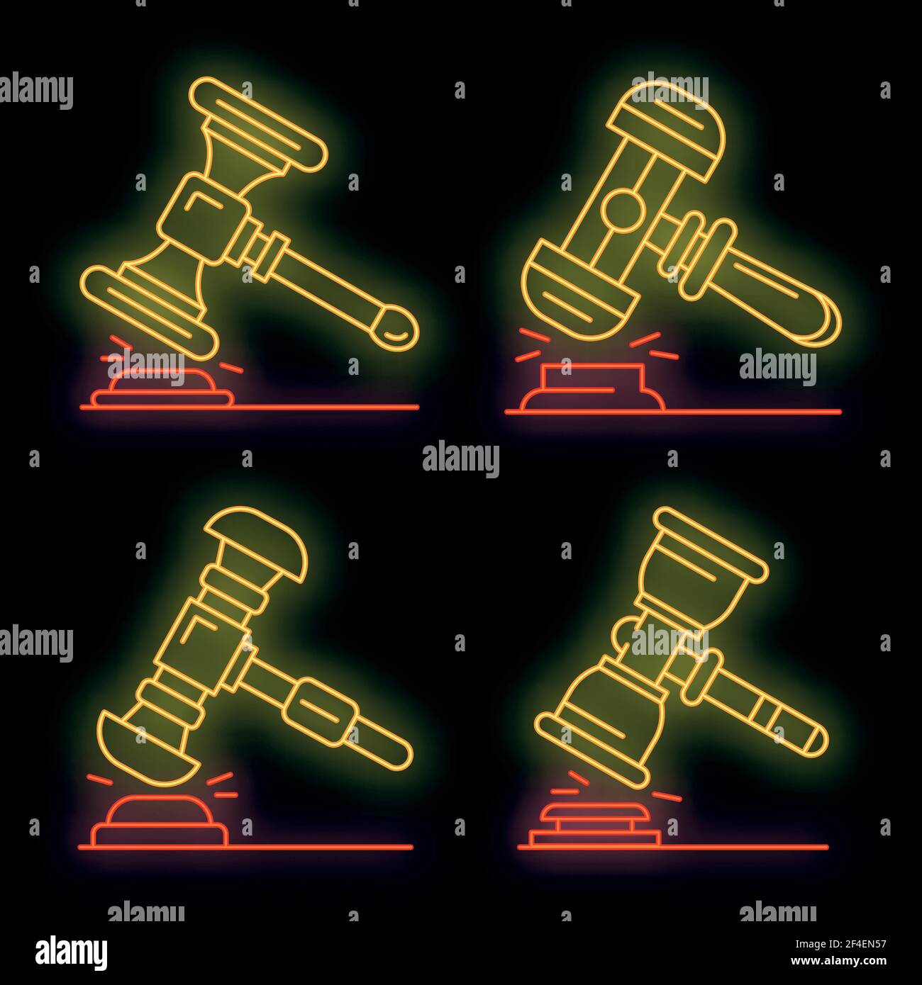 Judge hammer icon set. Outline set of judge hammer vector icons neon ...