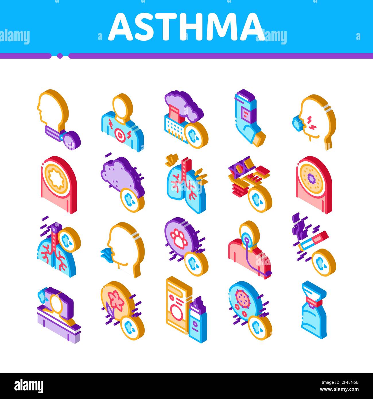 Asthma Sick Allergen Isometric Icons Set Vector Stock Vector Image ...