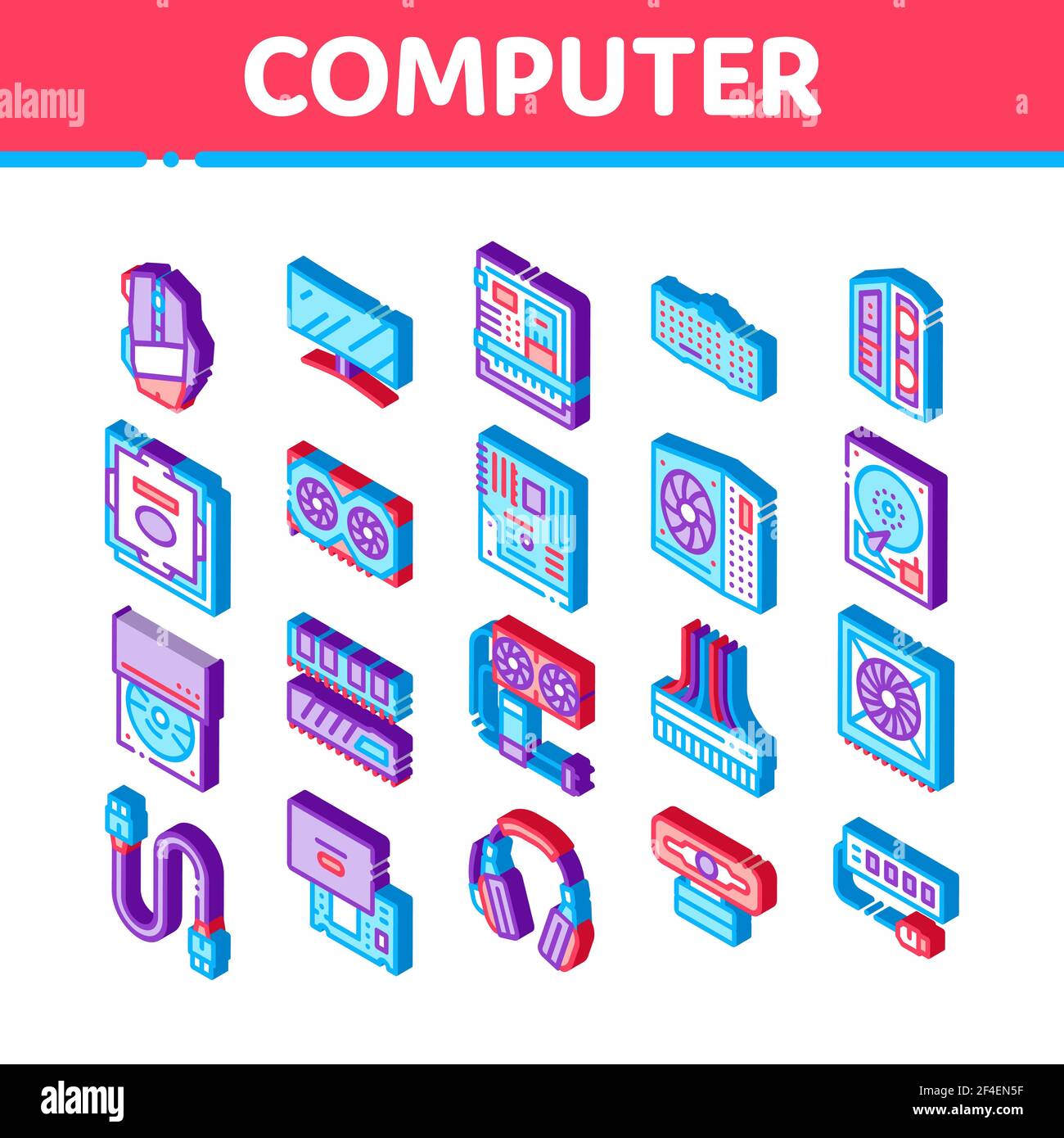 Computer Technology Isometric Icons Set Vector Illustration Stock ...