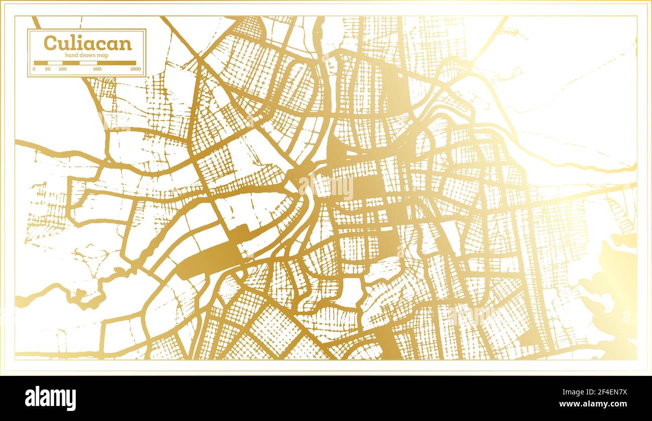 Culiacan Mexico City Map in Retro Style in Golden Color. Outline Map ...