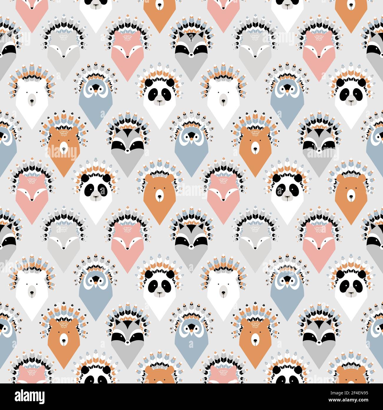 Animal native american chief with feathers, seamless pattern stock ...