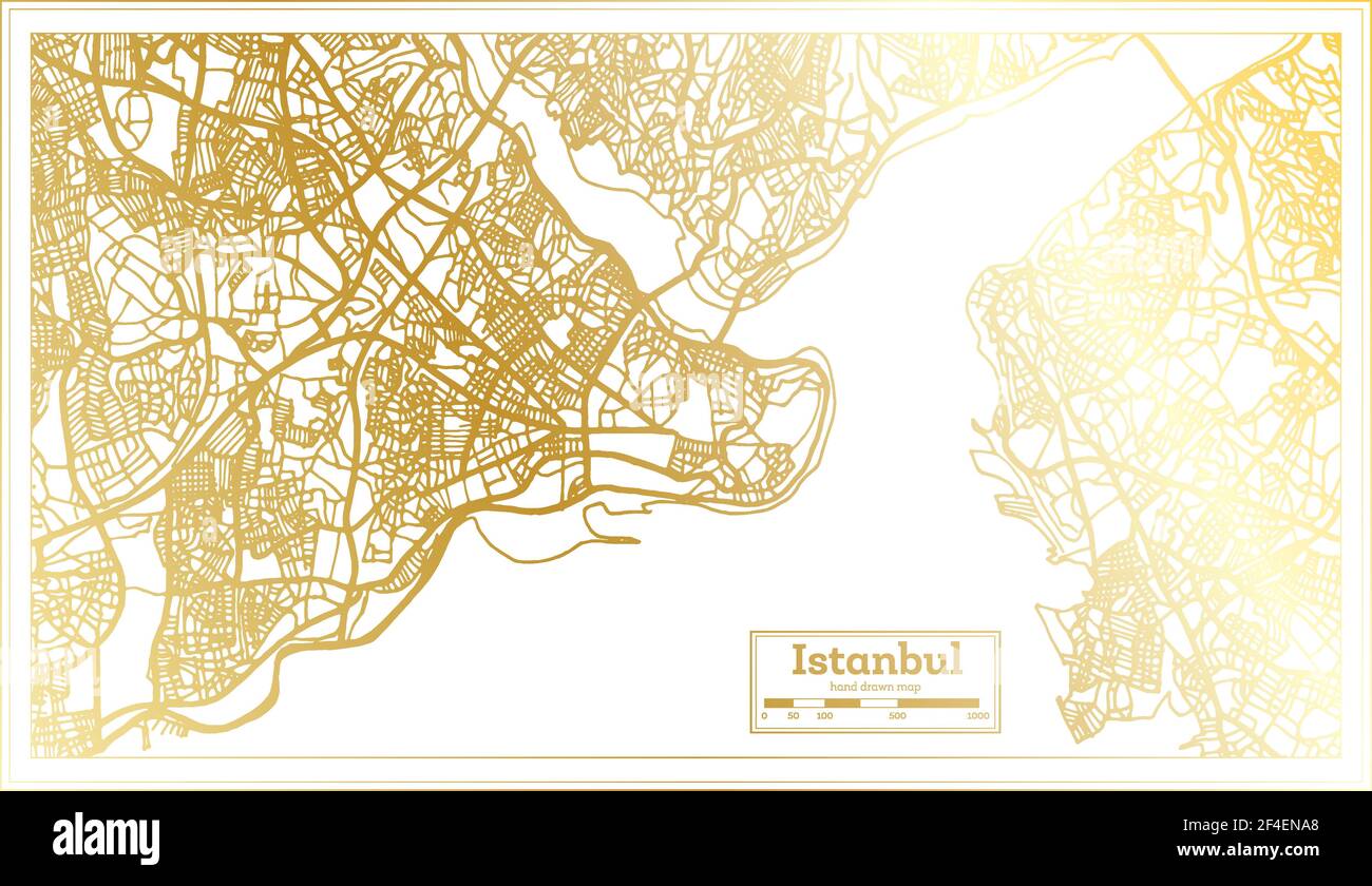 Istanbul Turkey City Map in Retro Style in Golden Color. Outline Map ...