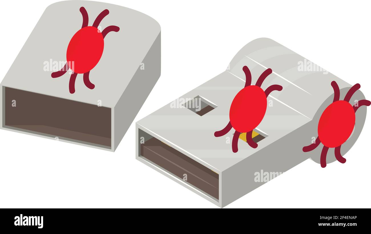 Infected usb icon. Isometric illustration of infected usb vector icon ...