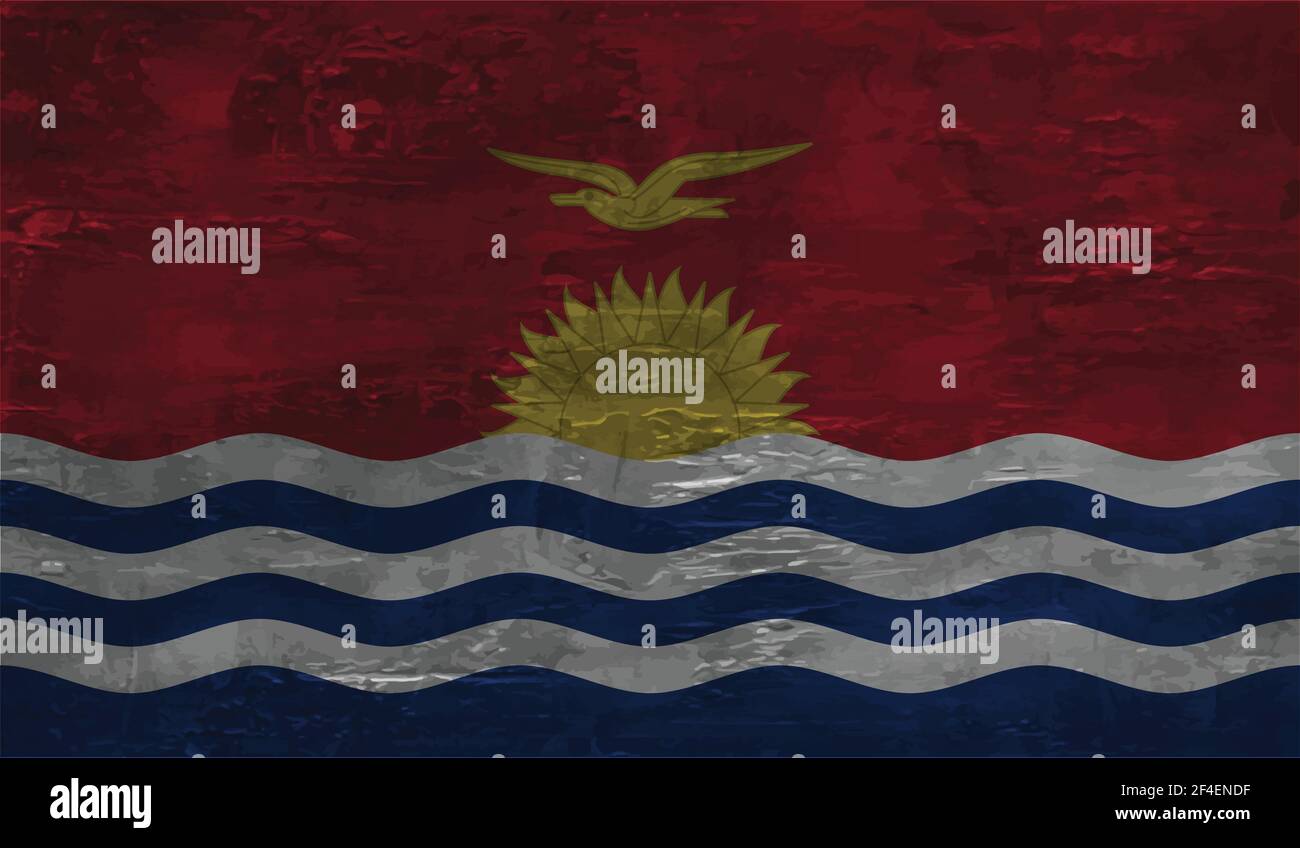 Horizontal Abstract Grunge Brushed Flag of Kiribati on Transparent Grid ...