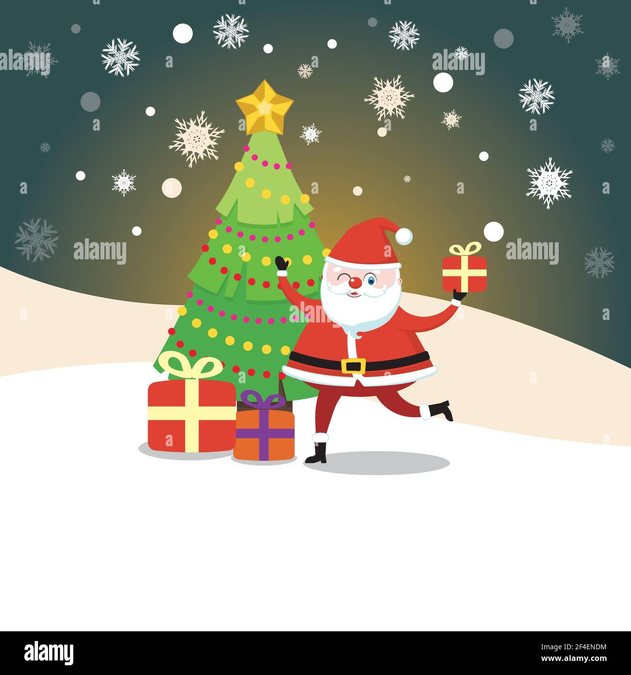 Christmas banner with Christmas tree and cartoon Santa, winter ...