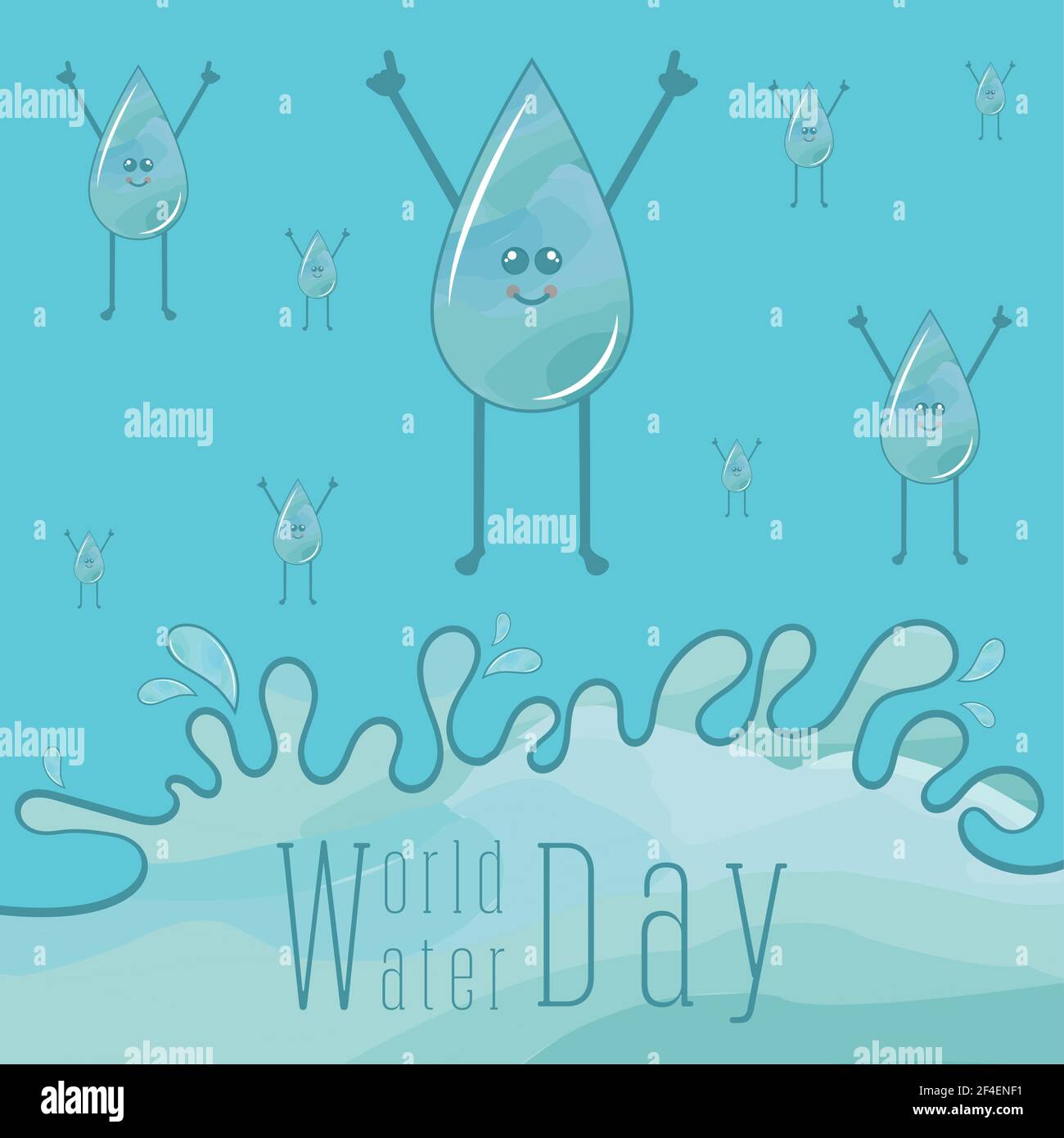 Water day poster with a happy water drops cartoon - Vector illustration ...