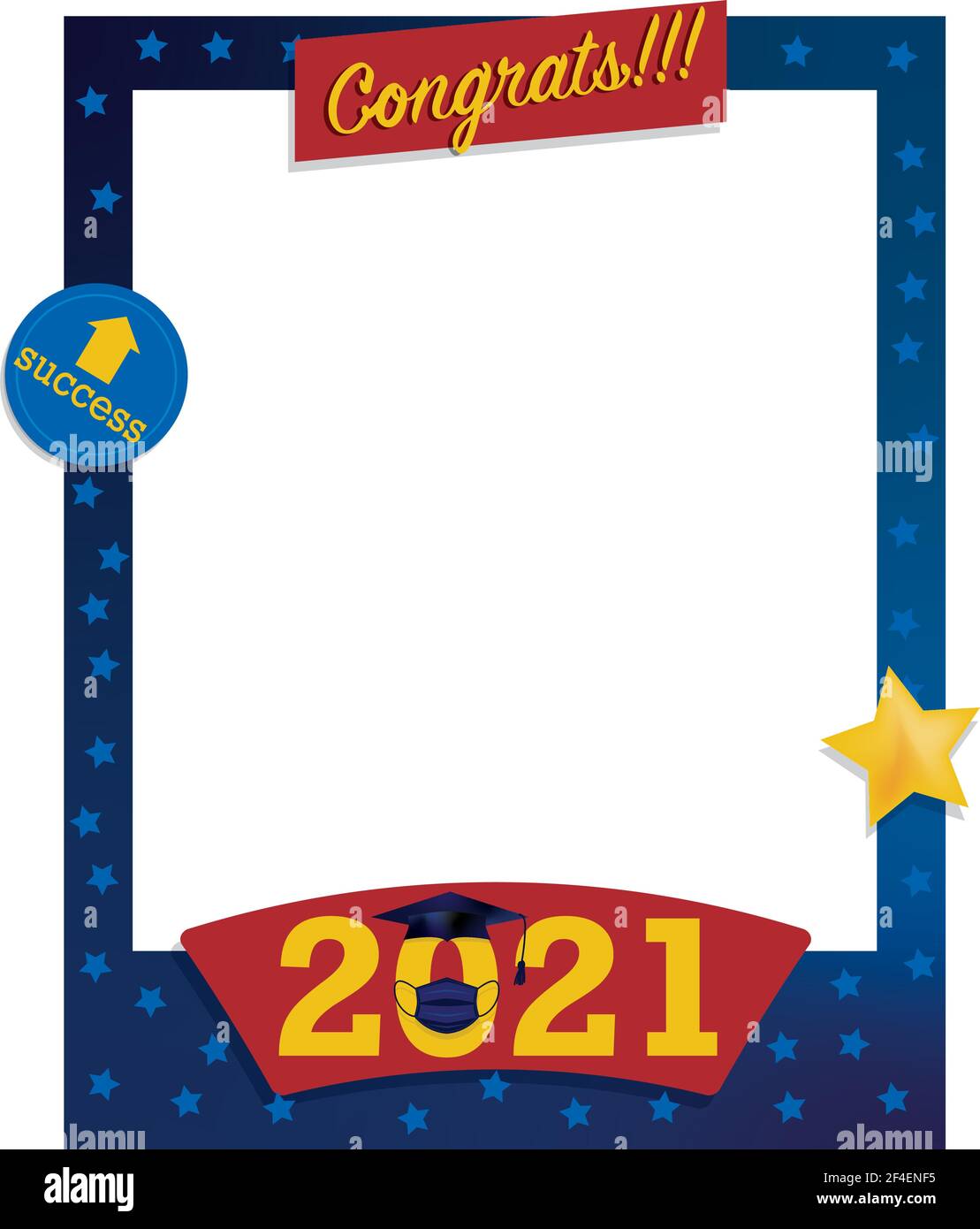 Blue and red photo frame poster with stars for graduation celebration ...