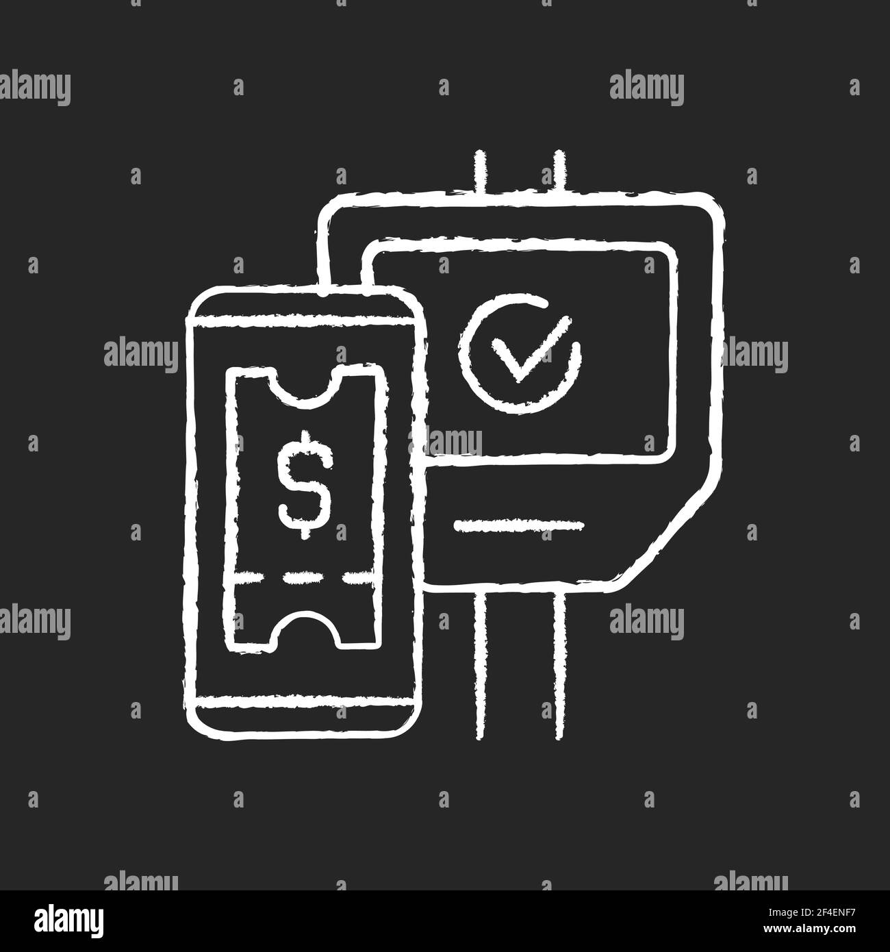 Contactless ticketing in public transport chalk white icon on black ...