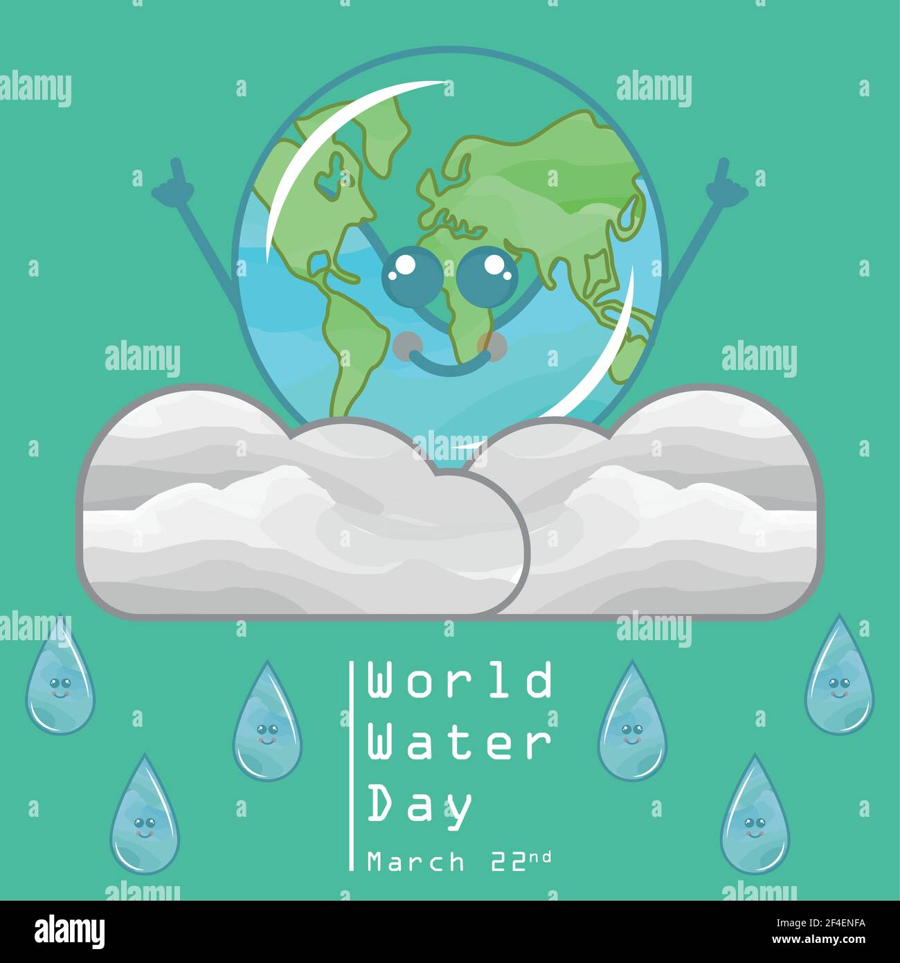 Water day poster with a happy earth planet cartoon - Vector ...