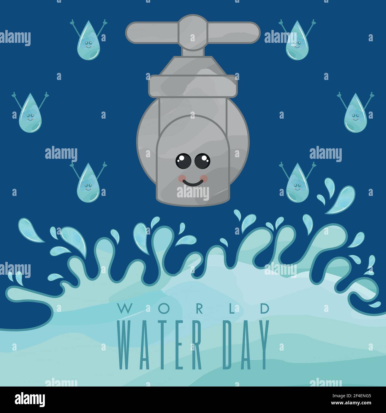 Water day poster with a happy water tap cartoon - Vector illustration ...