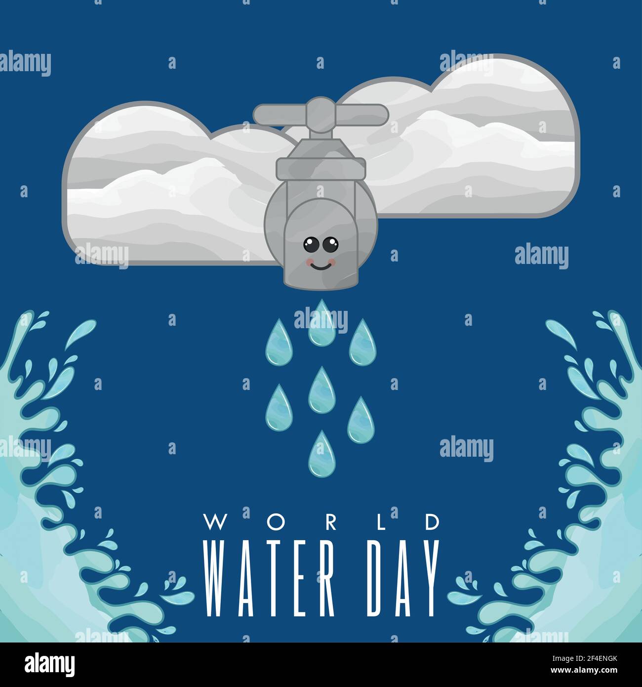 Water day poster with a happy water tap cartoon - Vector illustration ...