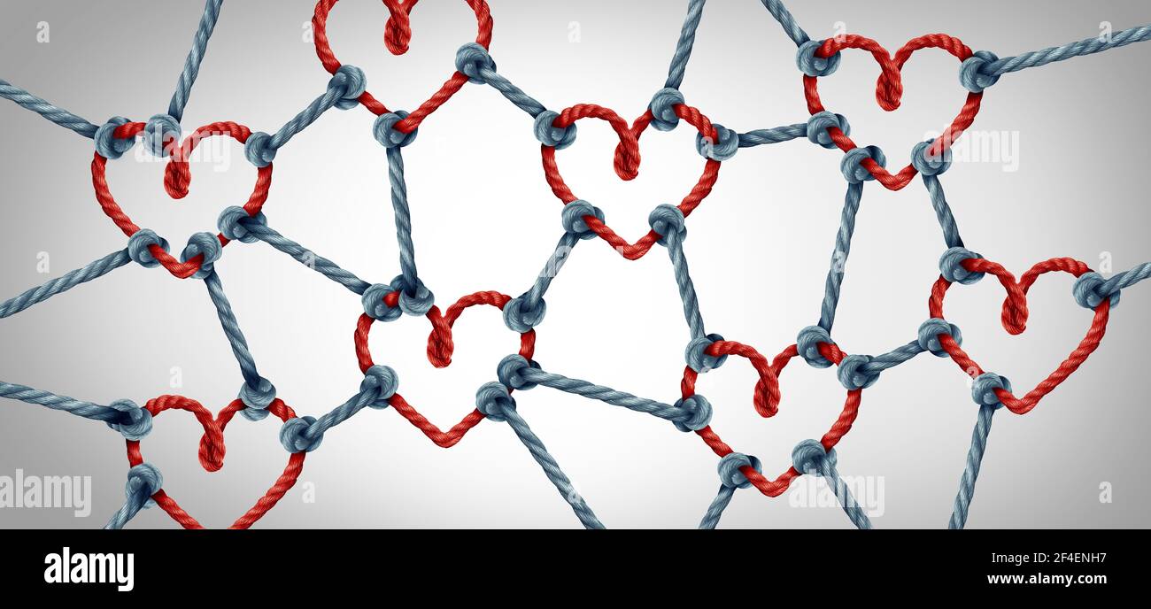 Love network together and unity or loving partnership and concept of ...