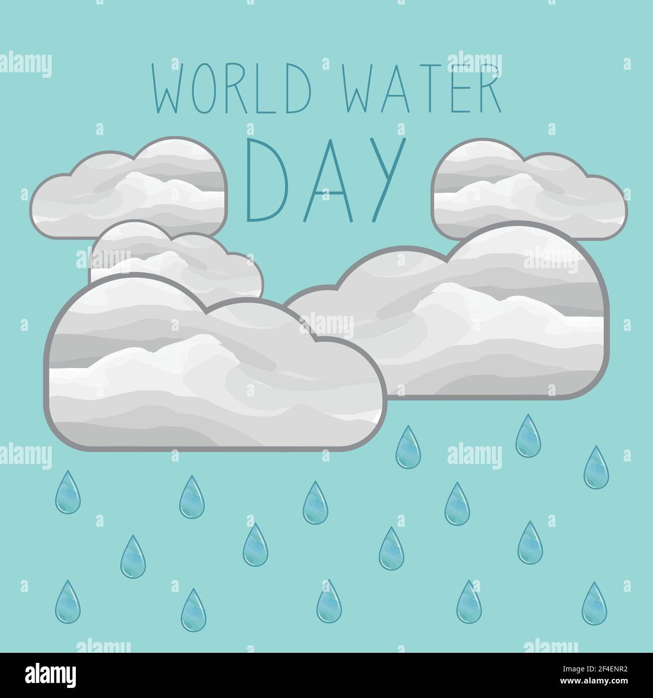 Water day poster with clouds and water drops - Vector illustration ...