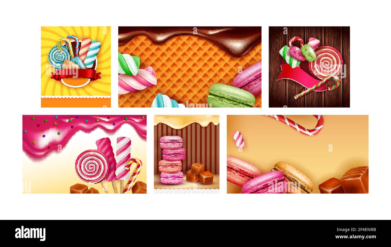 Candy Shop Creative Promotional Posters Set Vector Stock Vector Image ...