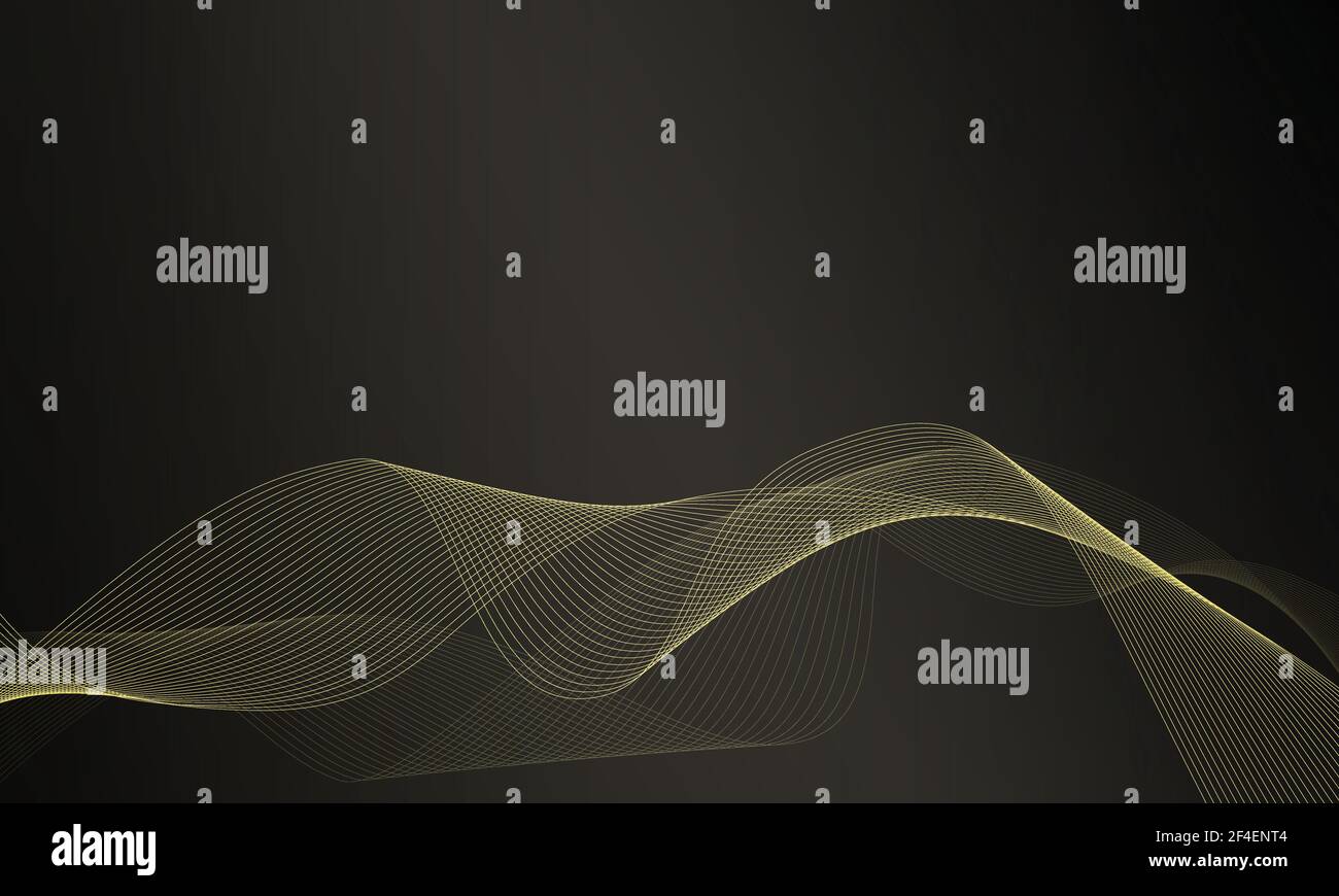Abstract gold wavy lines on dark background. Template for banner Stock ...