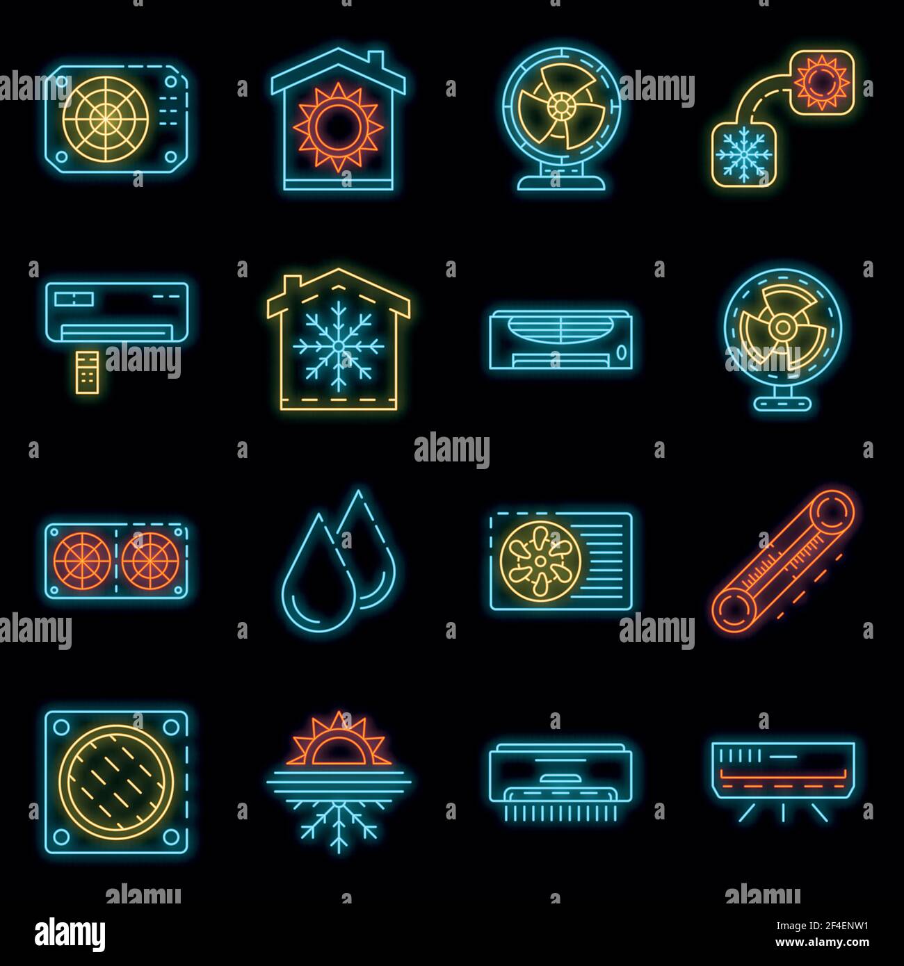 Conditioner icon set. Outline set of conditioner vector icons neon ...