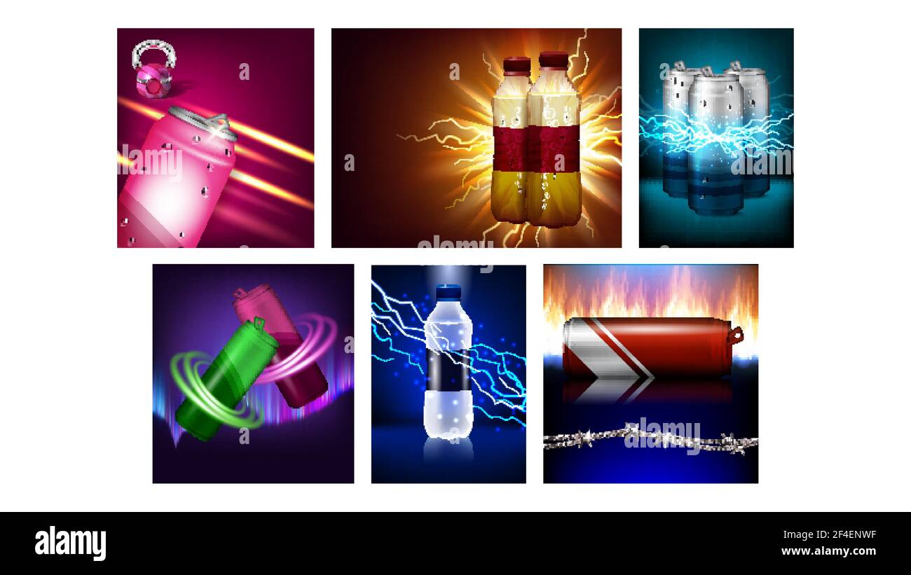 Energy Drink Creative Promotion Posters Set Vector Stock Vector Image And Art Alamy