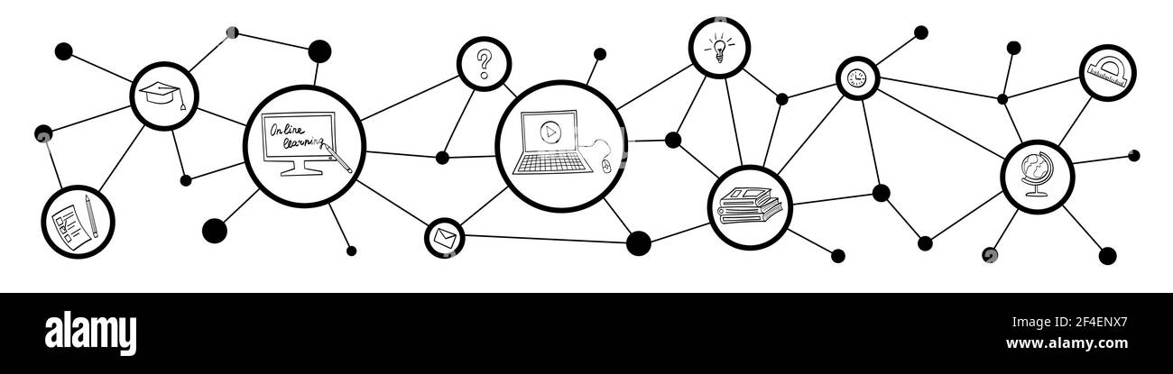 Online educatin icons connected in netwok. E-lerning concept. Vector ...