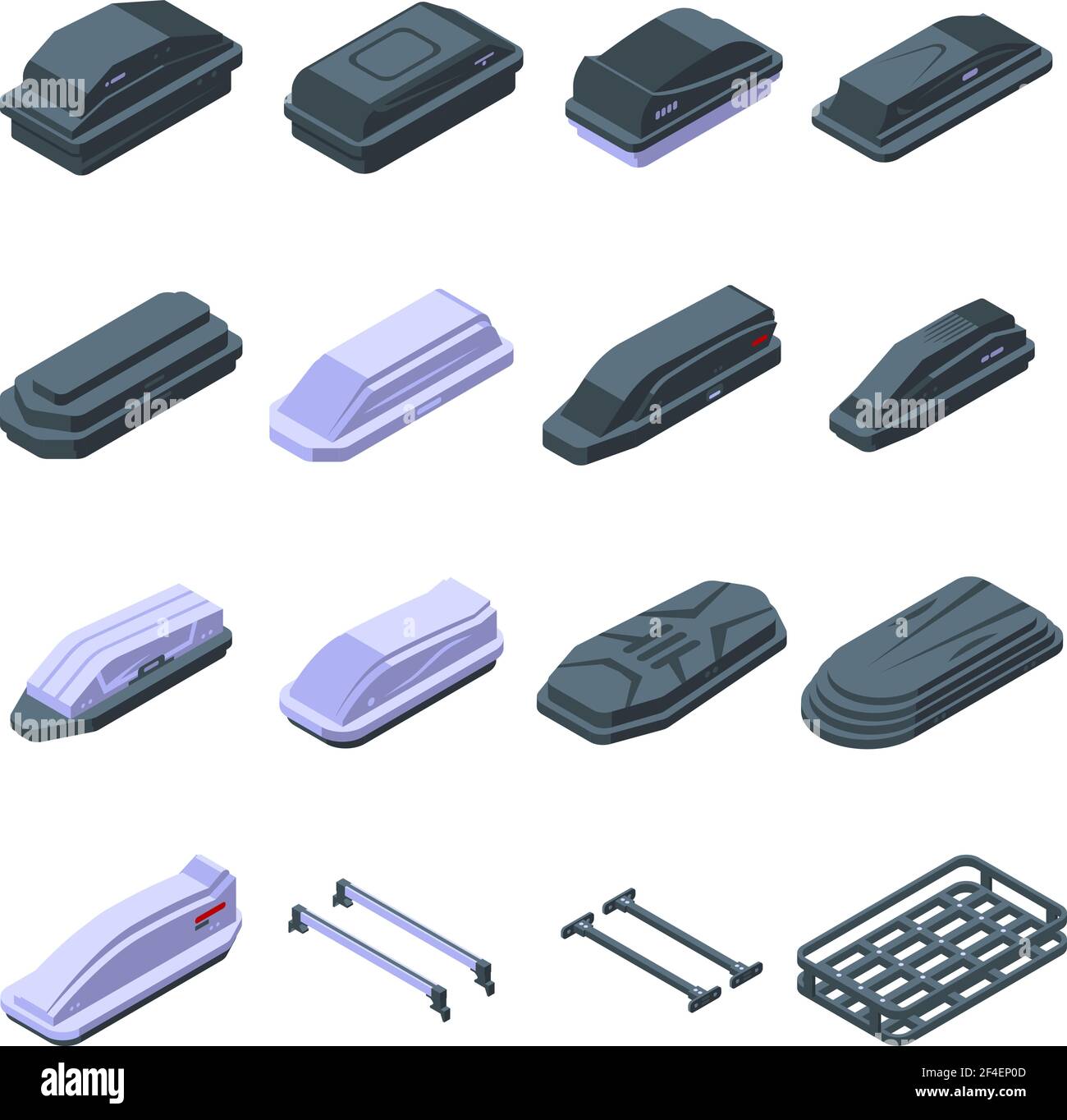 Car roof box icons set. Isometric set of car roof box vector icons for ...