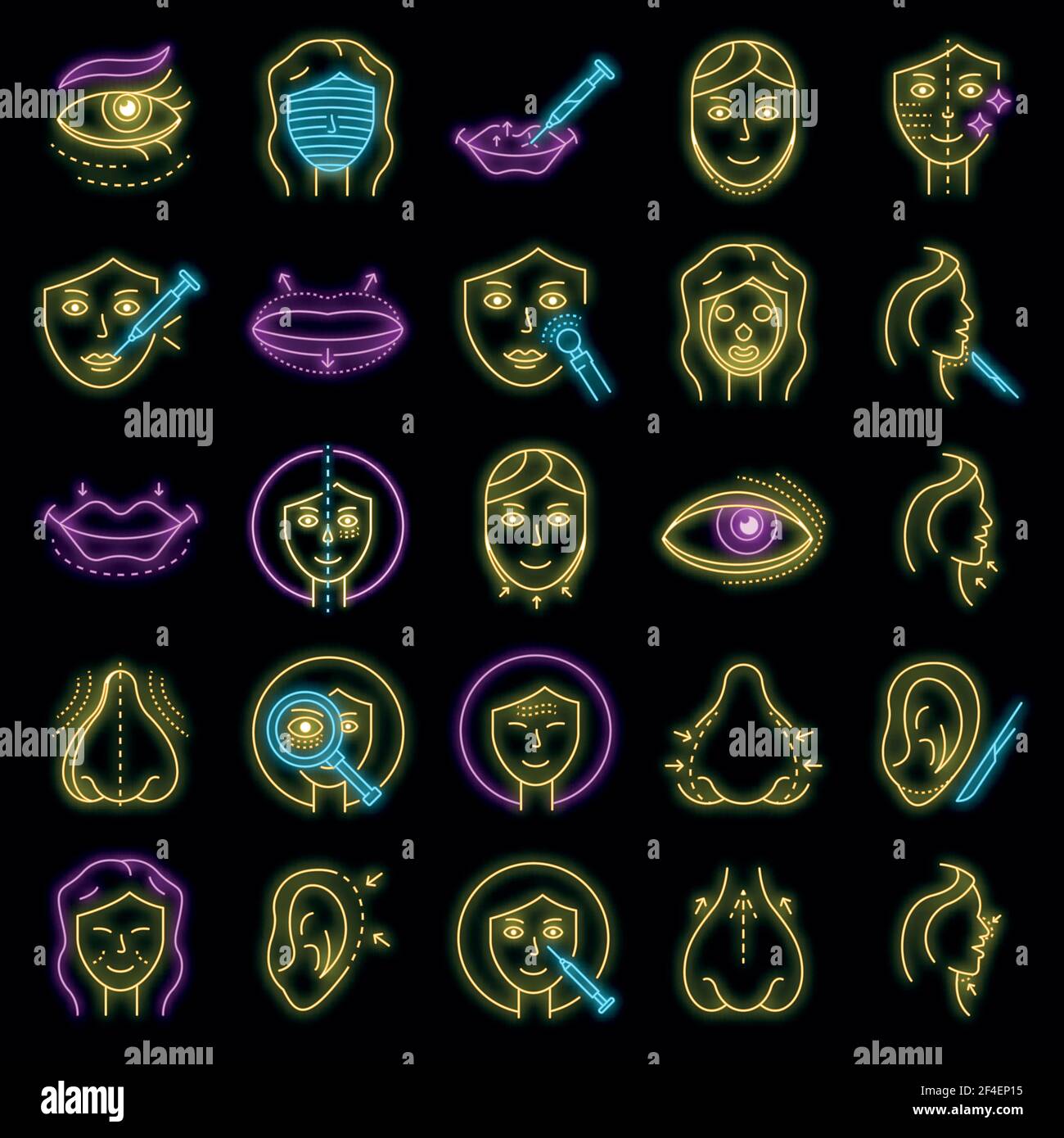 Lifting facial icons set. Outline set of lifting facial vector icons ...
