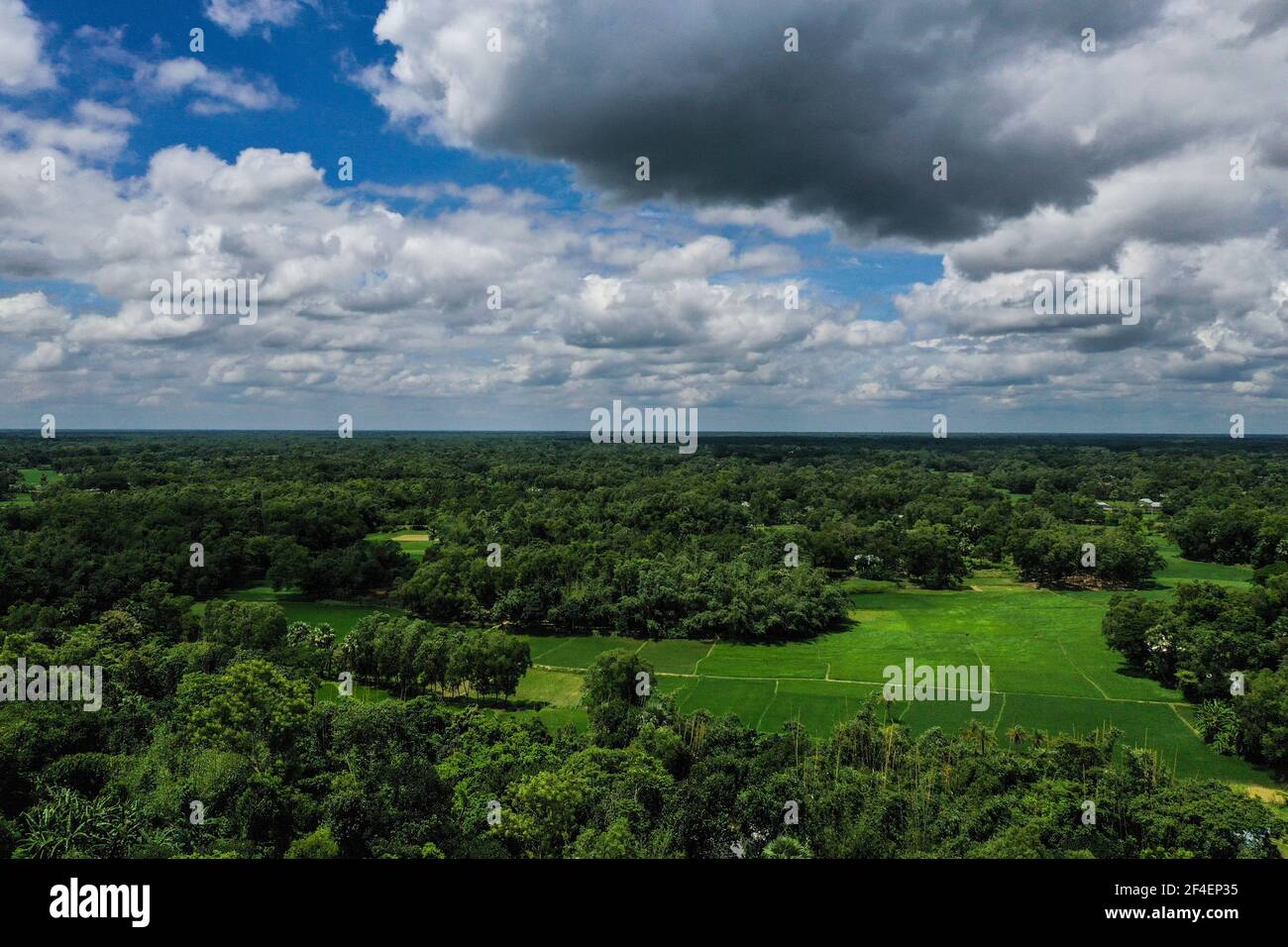An aerial view of rural area and agricultural lands of Bhaluka of ...