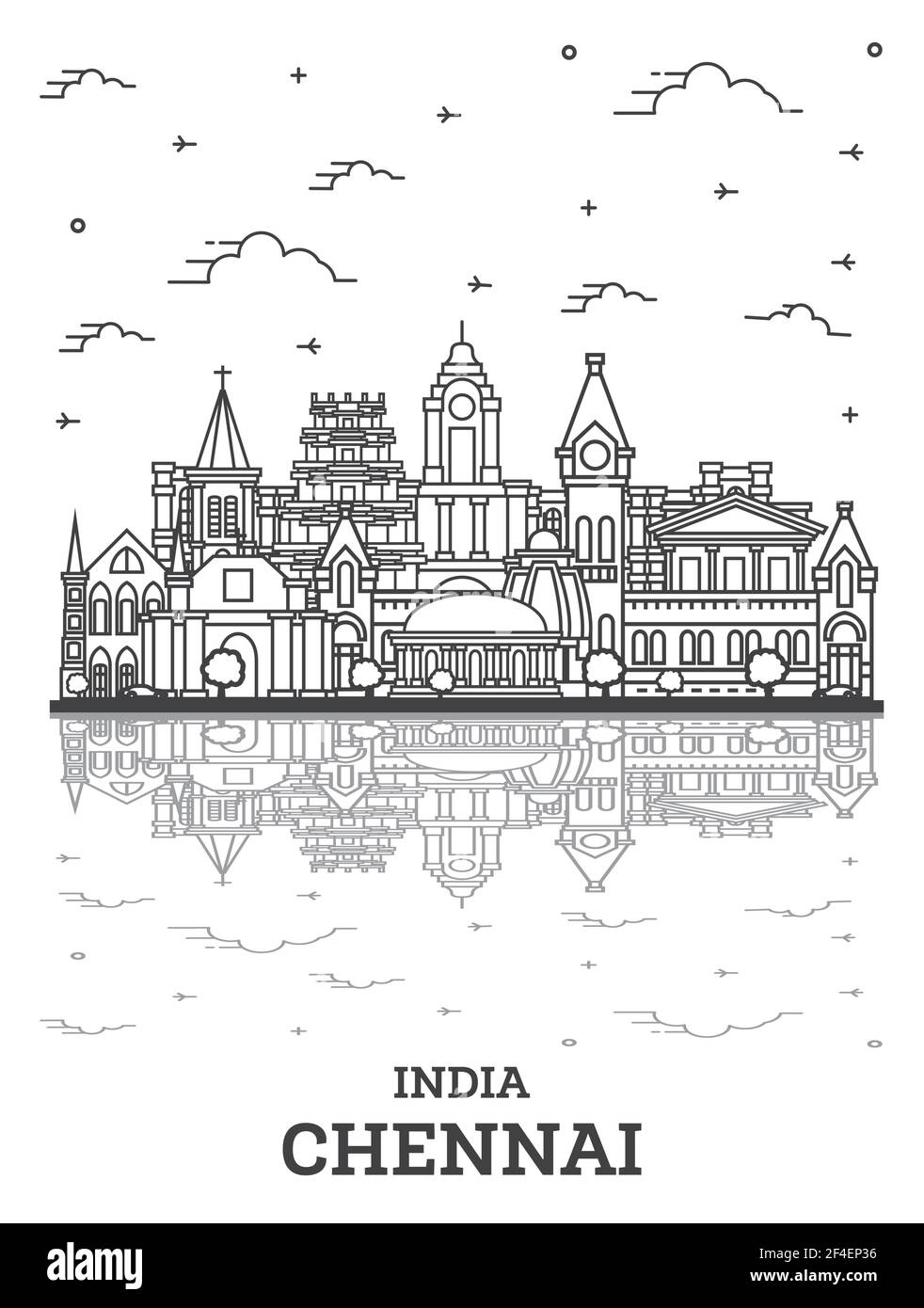 Outline Chennai India City Skyline with Historic Buildings and ...