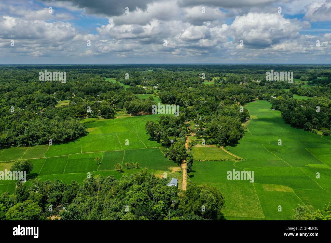 An aerial view of rural area and agricultural lands of Bhaluka of ...