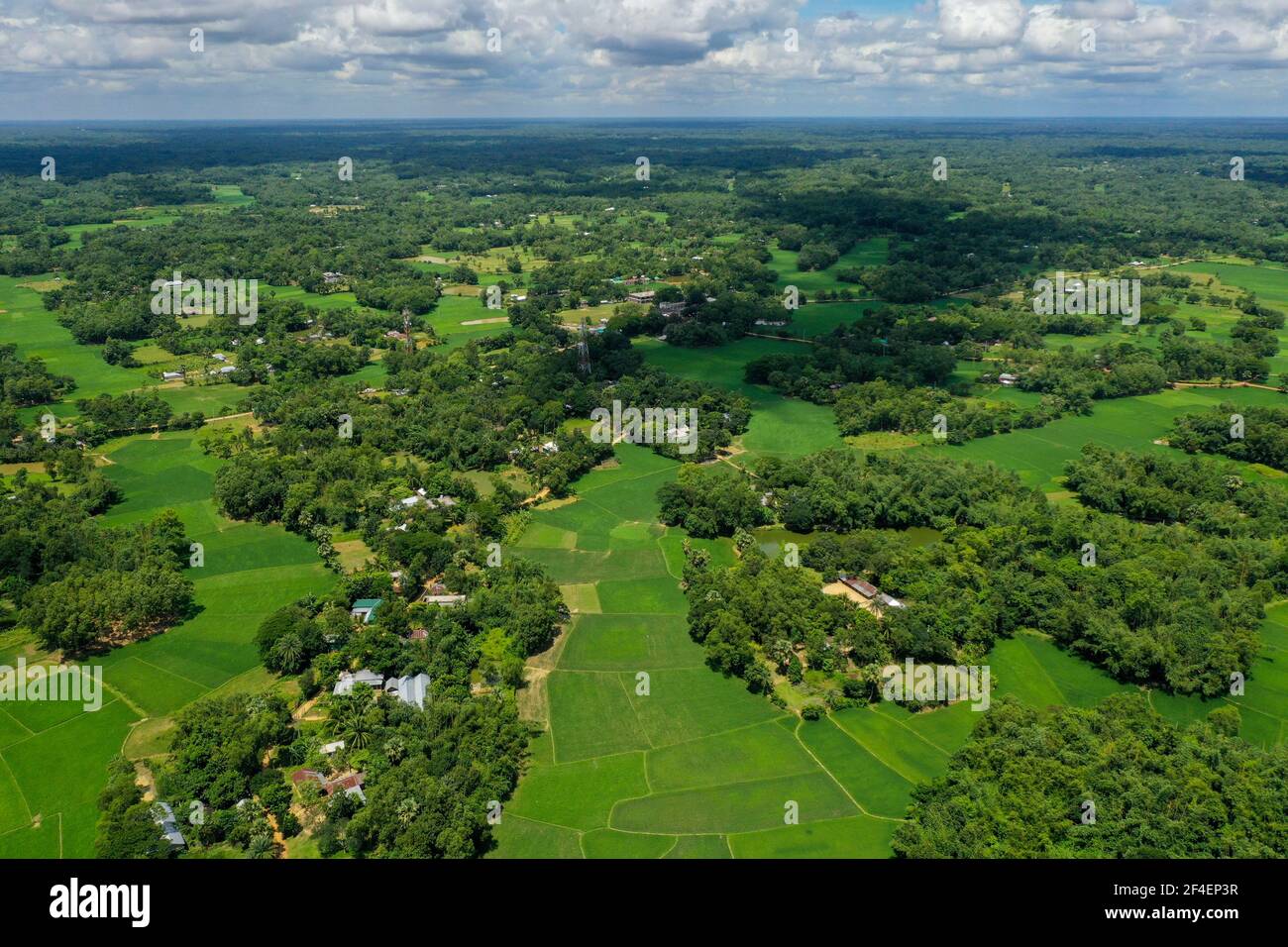 An aerial view of rural area and agricultural lands of Bhaluka of ...