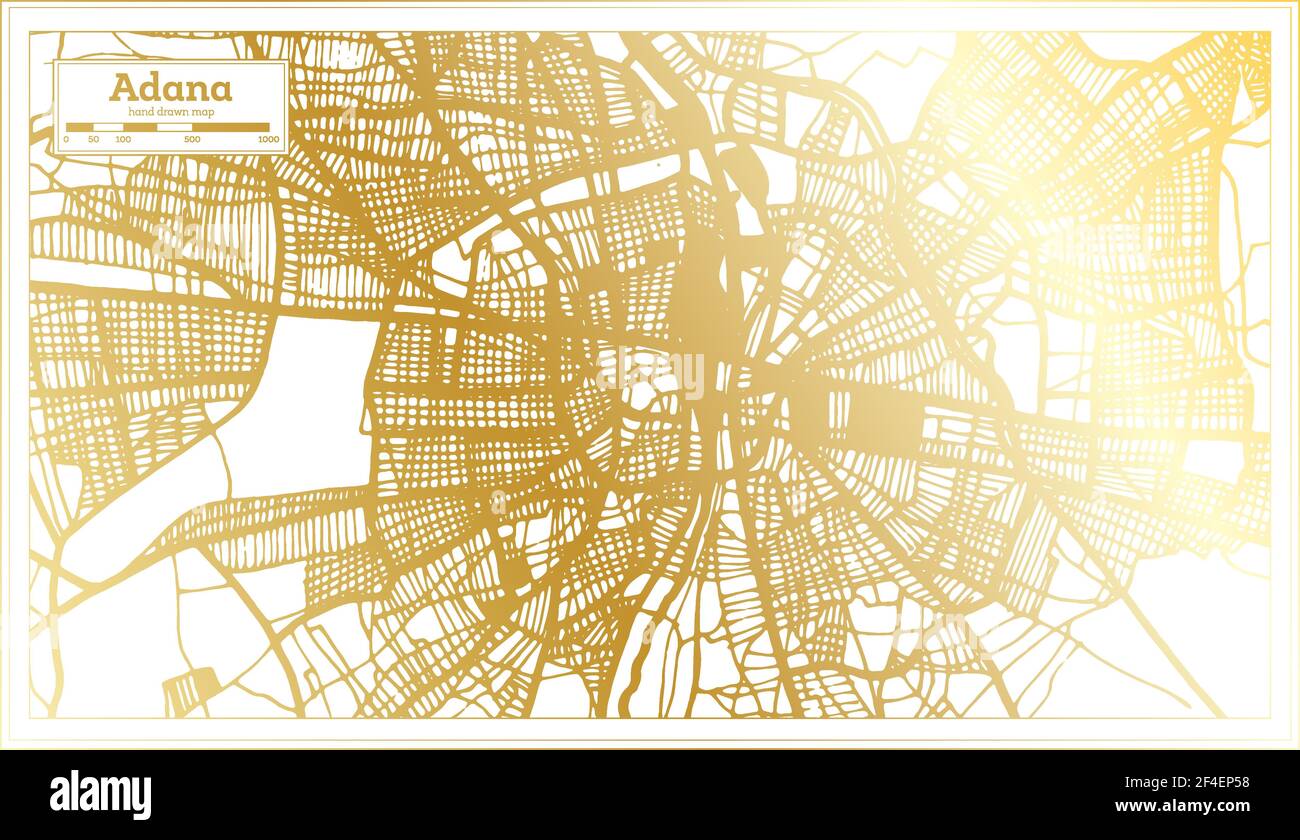 Adana Turkey City Map in Retro Style in Golden Color. Outline Map ...