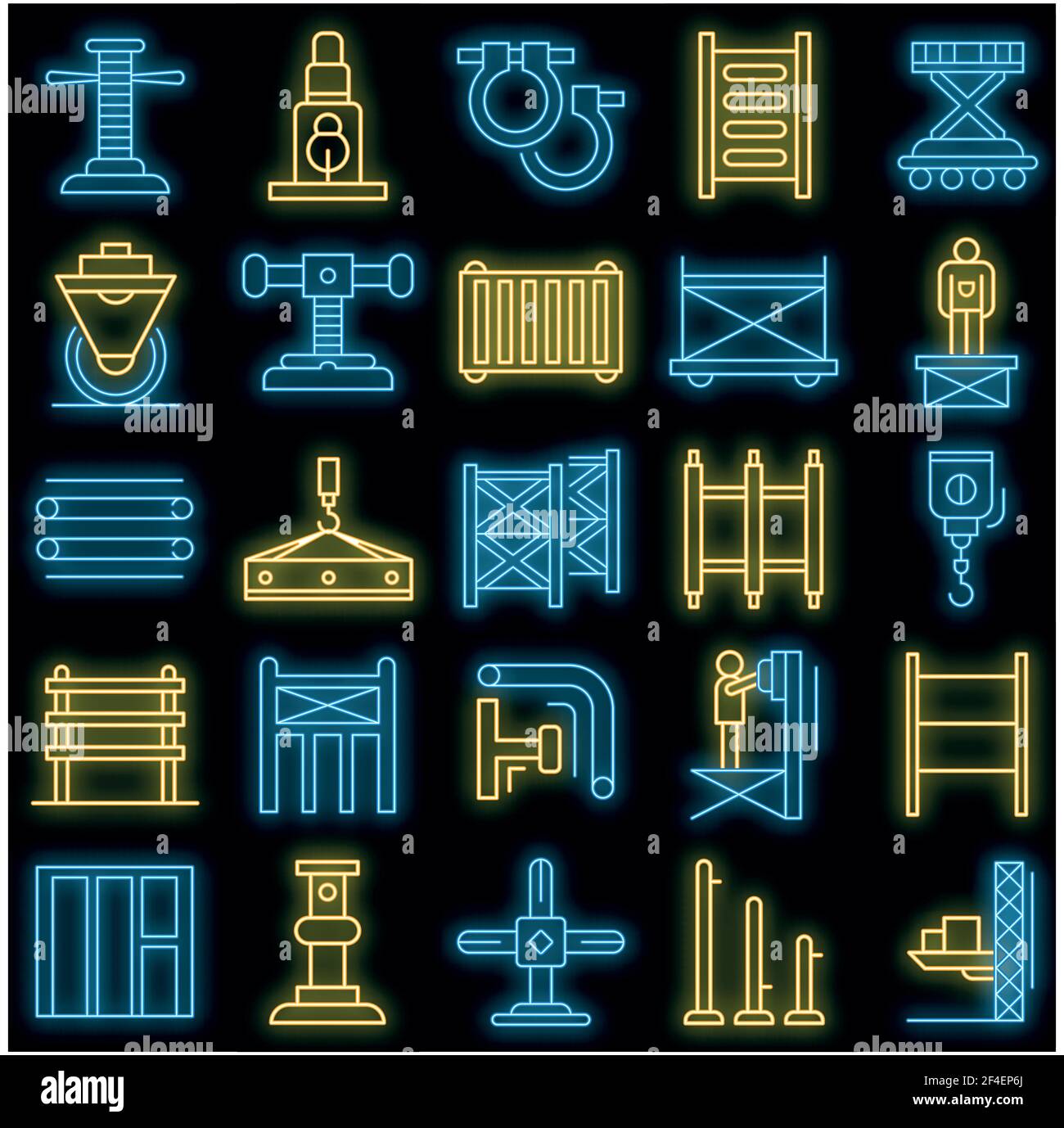 Scaffolding icon set. Outline set of scaffolding vector icons neon ...
