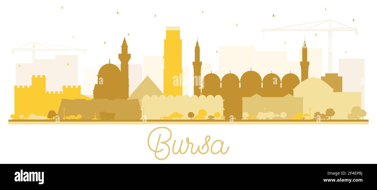 Bursa Turkey City Skyline Silhouette with Golden Buildings Isolated on ...