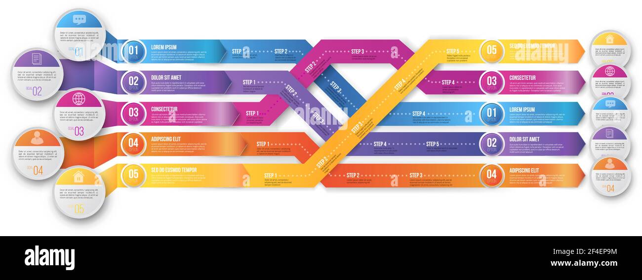 3D infographics style arrows, plexiform roadmap paths with steps ...