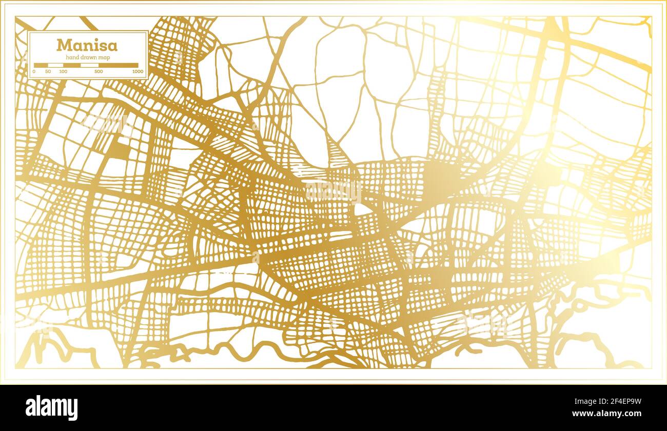 Manisa Turkey City Map in Retro Style in Golden Color. Outline Map ...