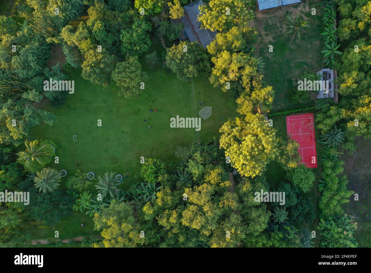 An aerial view of rural area and agricultural lands of Bhaluka of ...