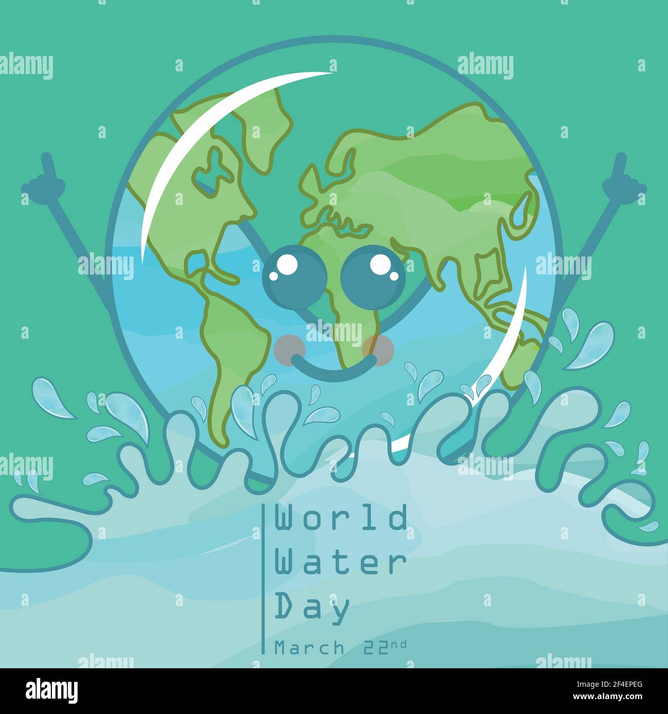 Water day poster with a happy earth planet cartoon - Vector ...