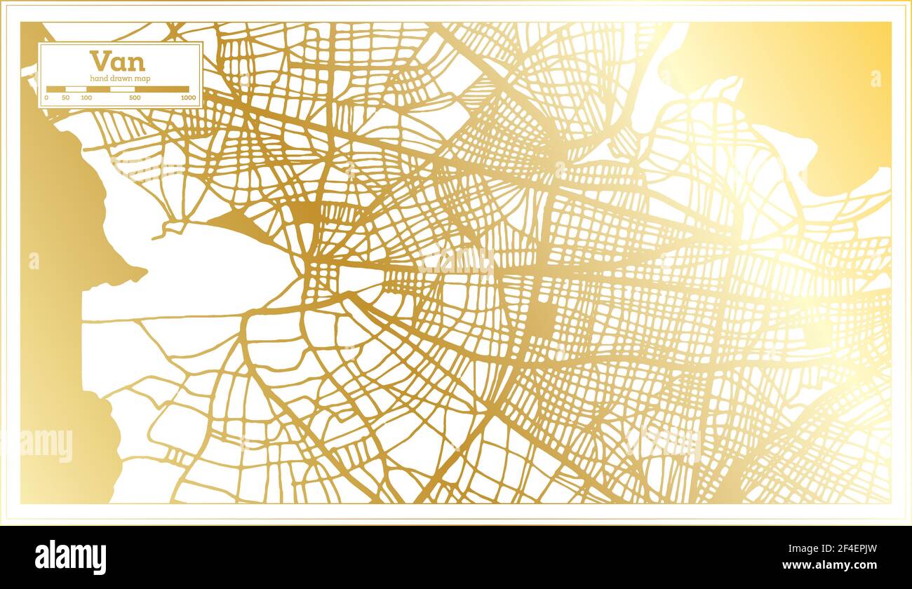 Van Turkey City Map in Retro Style in Golden Color. Outline Map. Vector ...