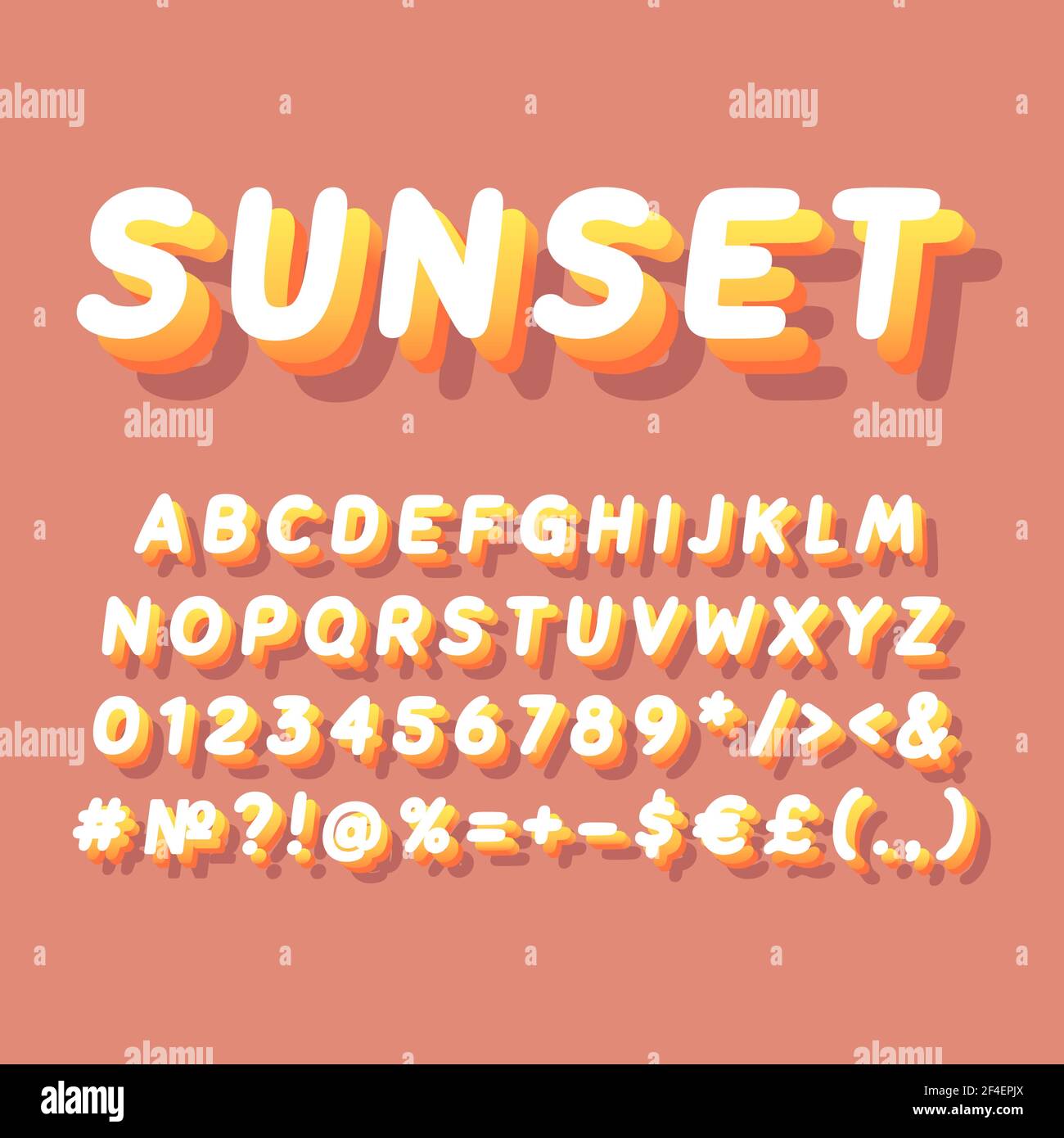 Sunset vintage 3d vector alphabet set Stock Vector Image & Art - Alamy