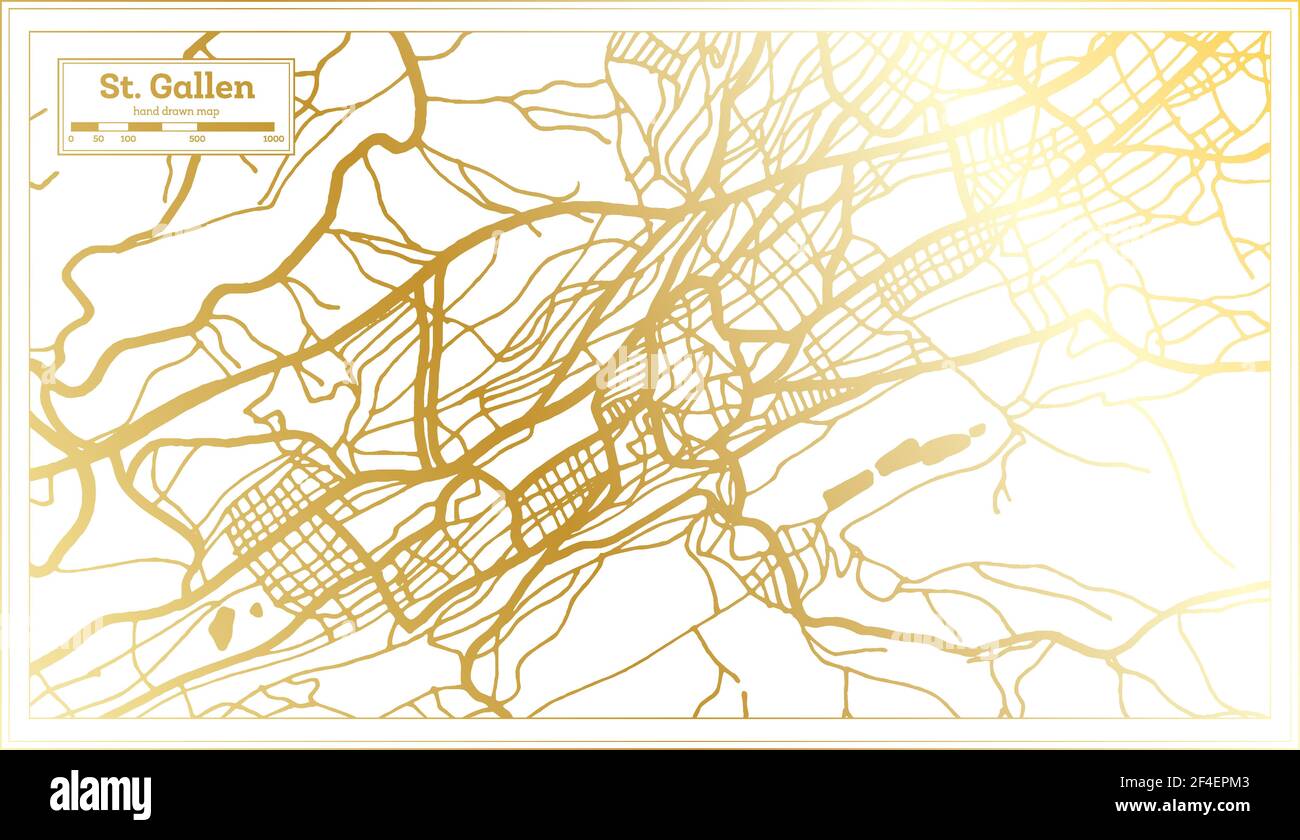 St. Gallen Switzerland City Map in Retro Style in Golden Color. Outline ...