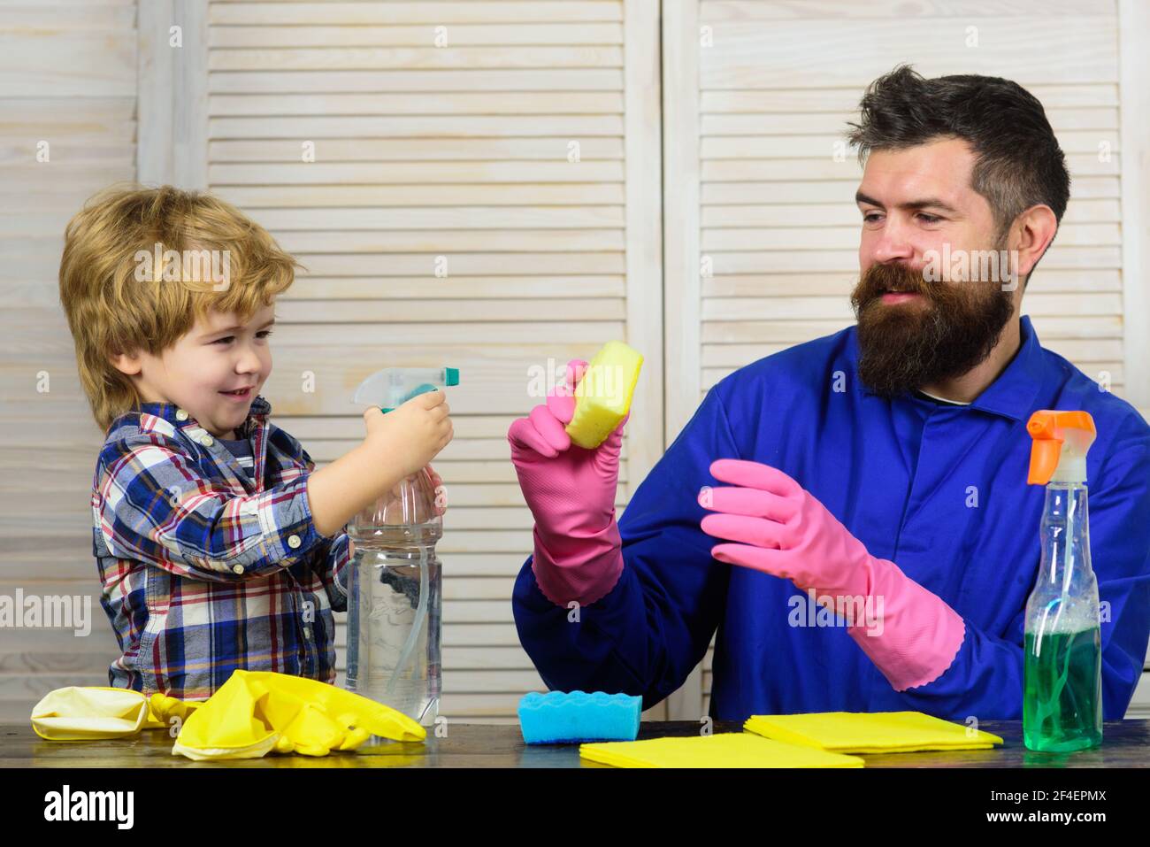 Father son cleaning living hi-res stock photography and images - Alamy