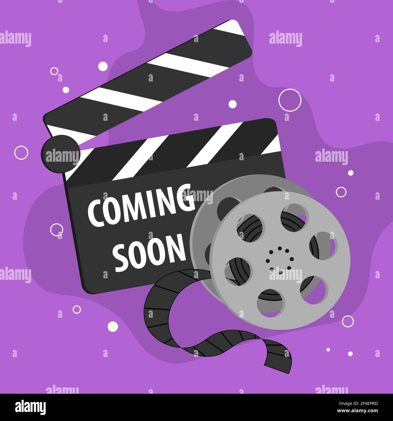 Coming soon banner background with film strip and clapper board. Vector ...