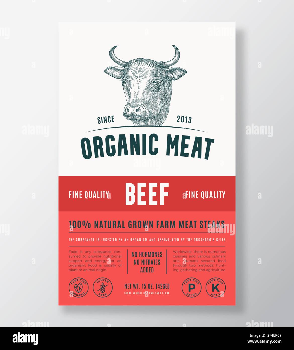 Organic Meat Abstract Vector Packaging Design or Label Template. Farm ...