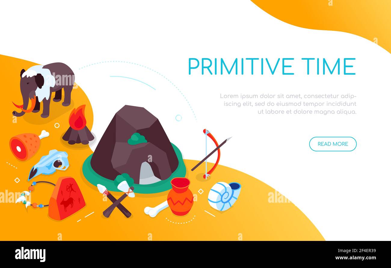 Primitive time - modern colorful isometric web banner with copy space ...