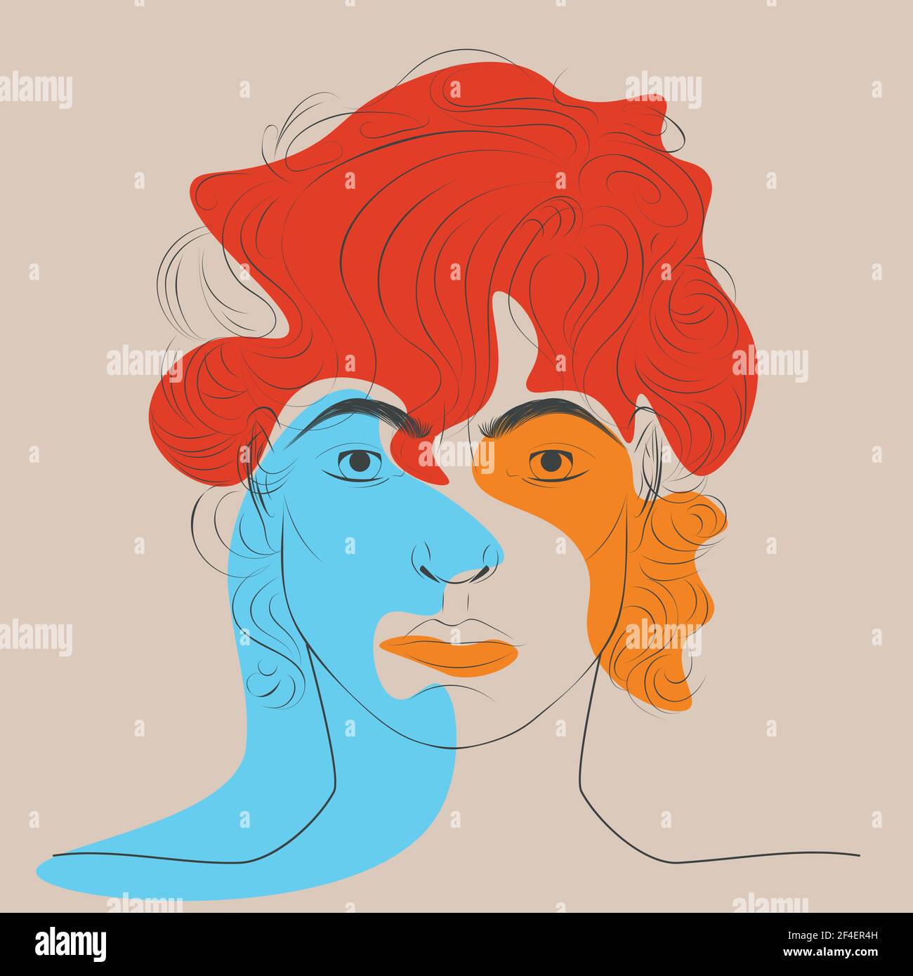 Surreal line art man portrait with colorful shapes design Stock Vector ...