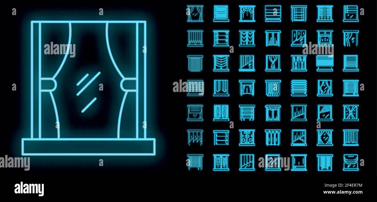 Blind window icon set. Outline set of blind window vector icons neon ...