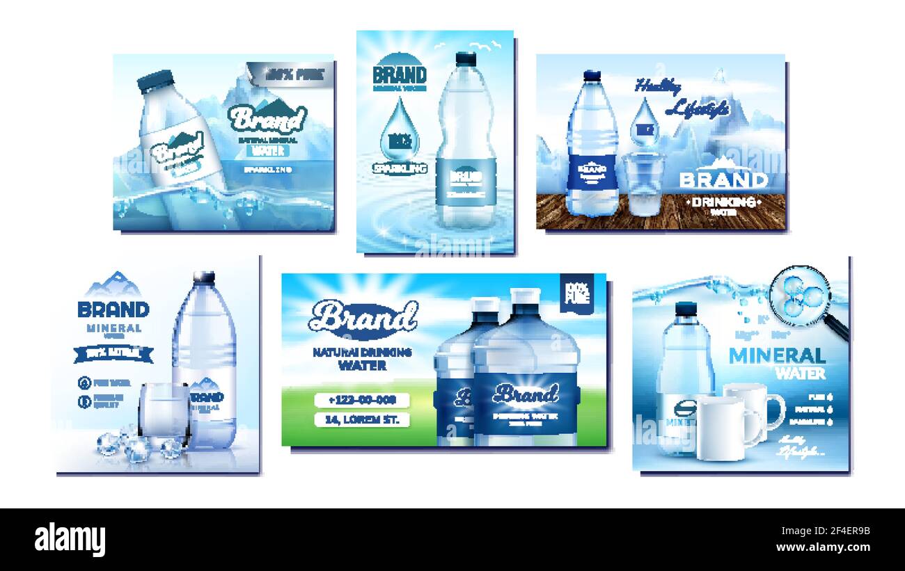 Mineral Water Creative Promo Posters Set Vector Stock Vector Image ...
