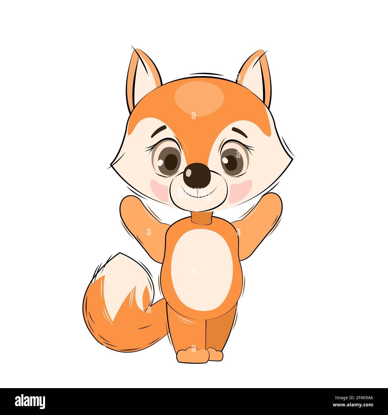Little fox cub. Isolated object on a white background. Cheerful kind ...