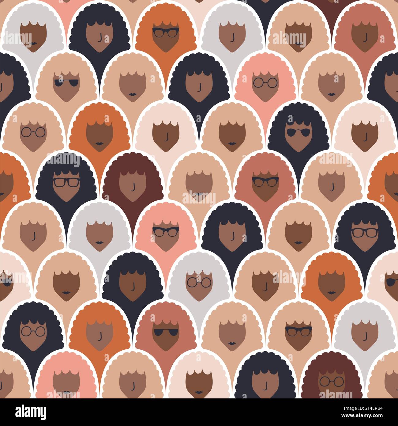 Seamless pattern with funny female faces. stock illustration. Abstract ...
